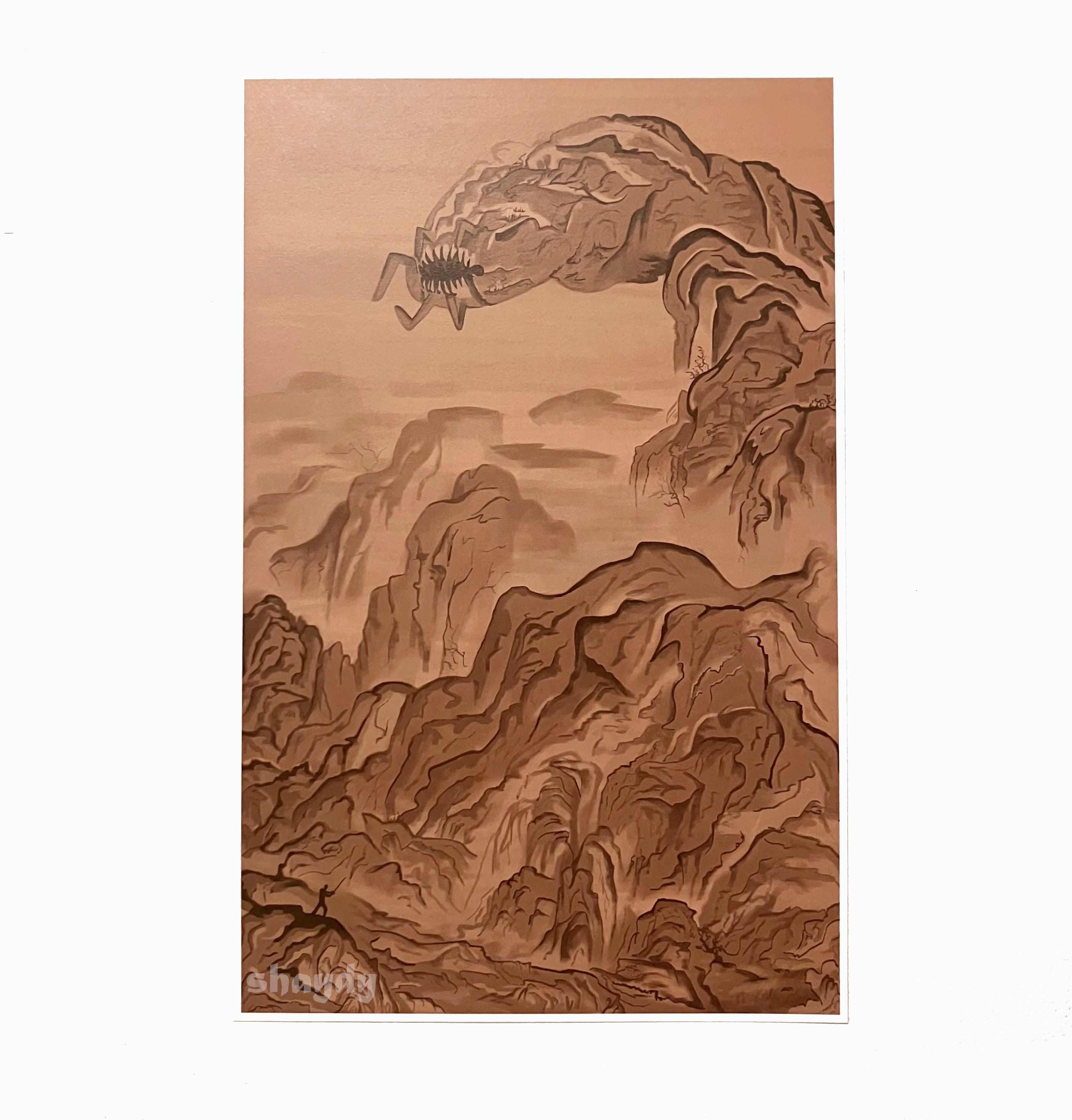 Traditional Chinese Ink Wash Scroll, High Fantasy Mountain Landscape ...