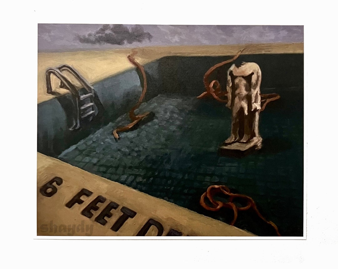 Dark Surreal Painting, Liminal Space Art Print, Statue in Empty Pool ...
