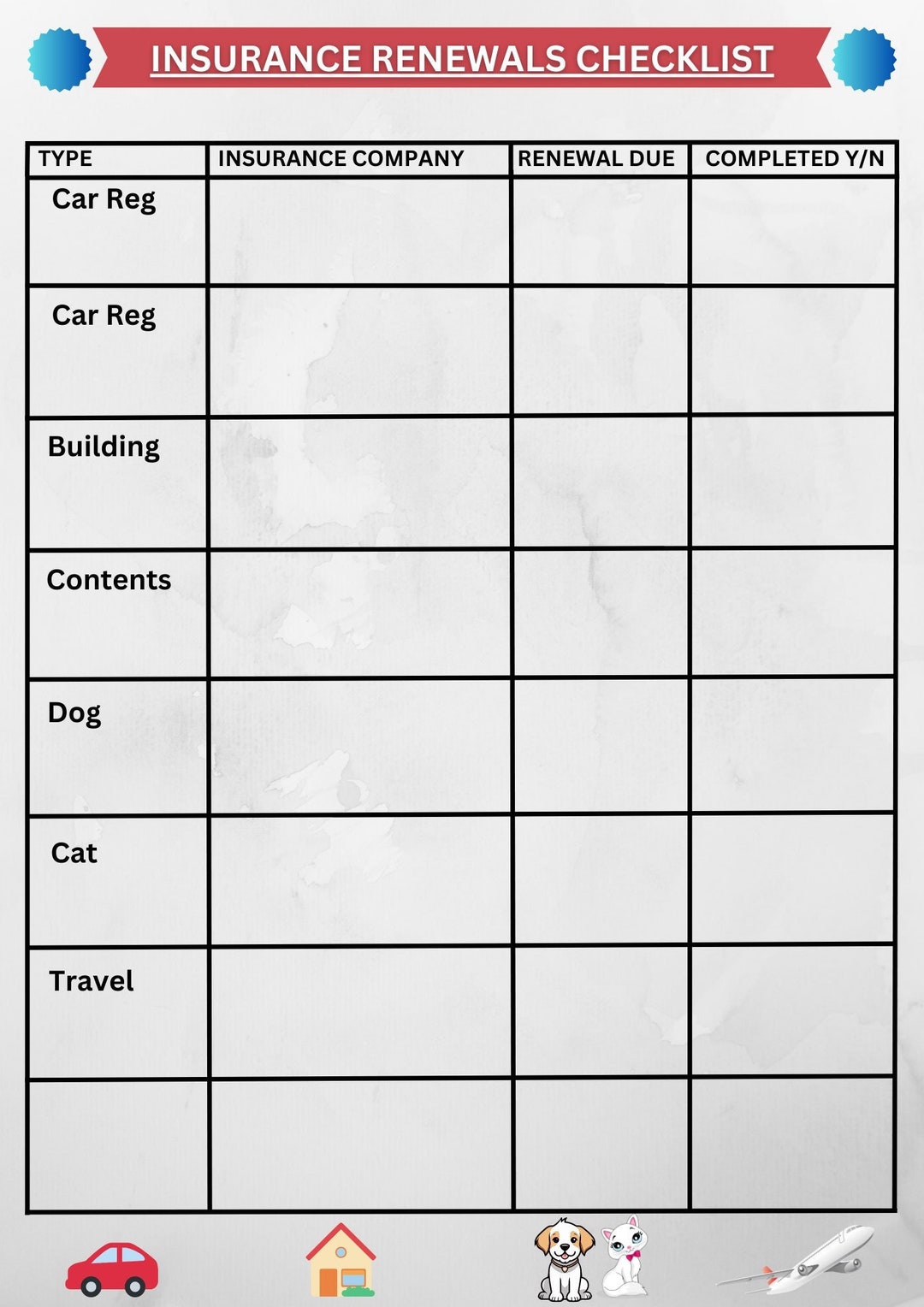 Insurance Renewals Checklist Printable - Etsy