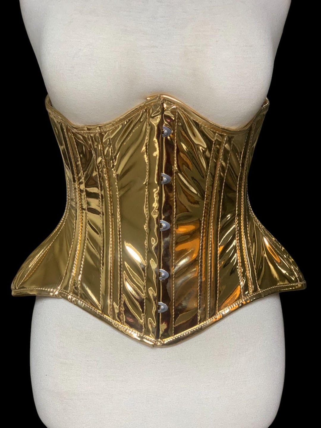 Gold PVC Underbust Corset: Goth Waist Training, Steel Boned - Etsy