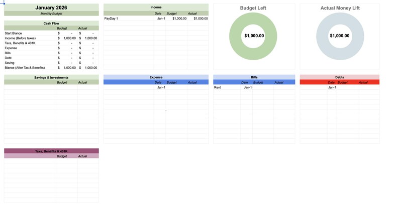 Monthly Budget Spreadsheet (google Sheets) - Etsy