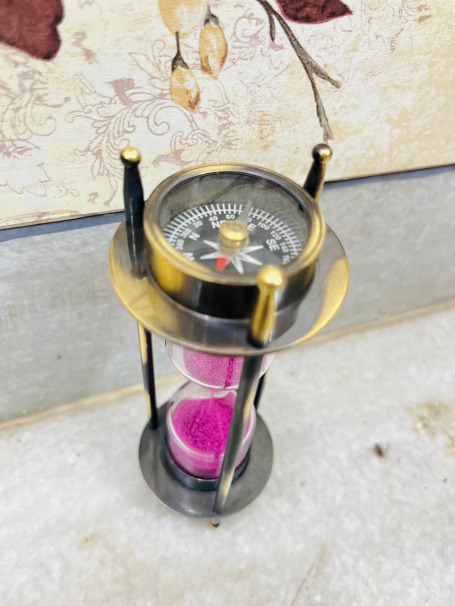 Antique Brass Sand Timer Hourglass With Pink Sand Maritime Collectible ...