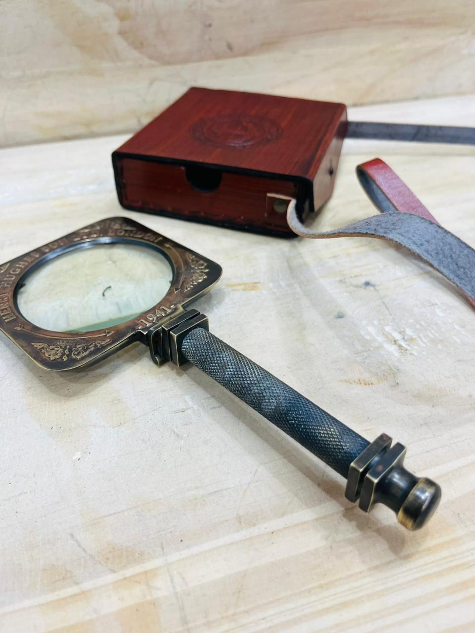 Antique Vintage Brass Henry Hughes Desk Magnifier Folding Magnifying ...