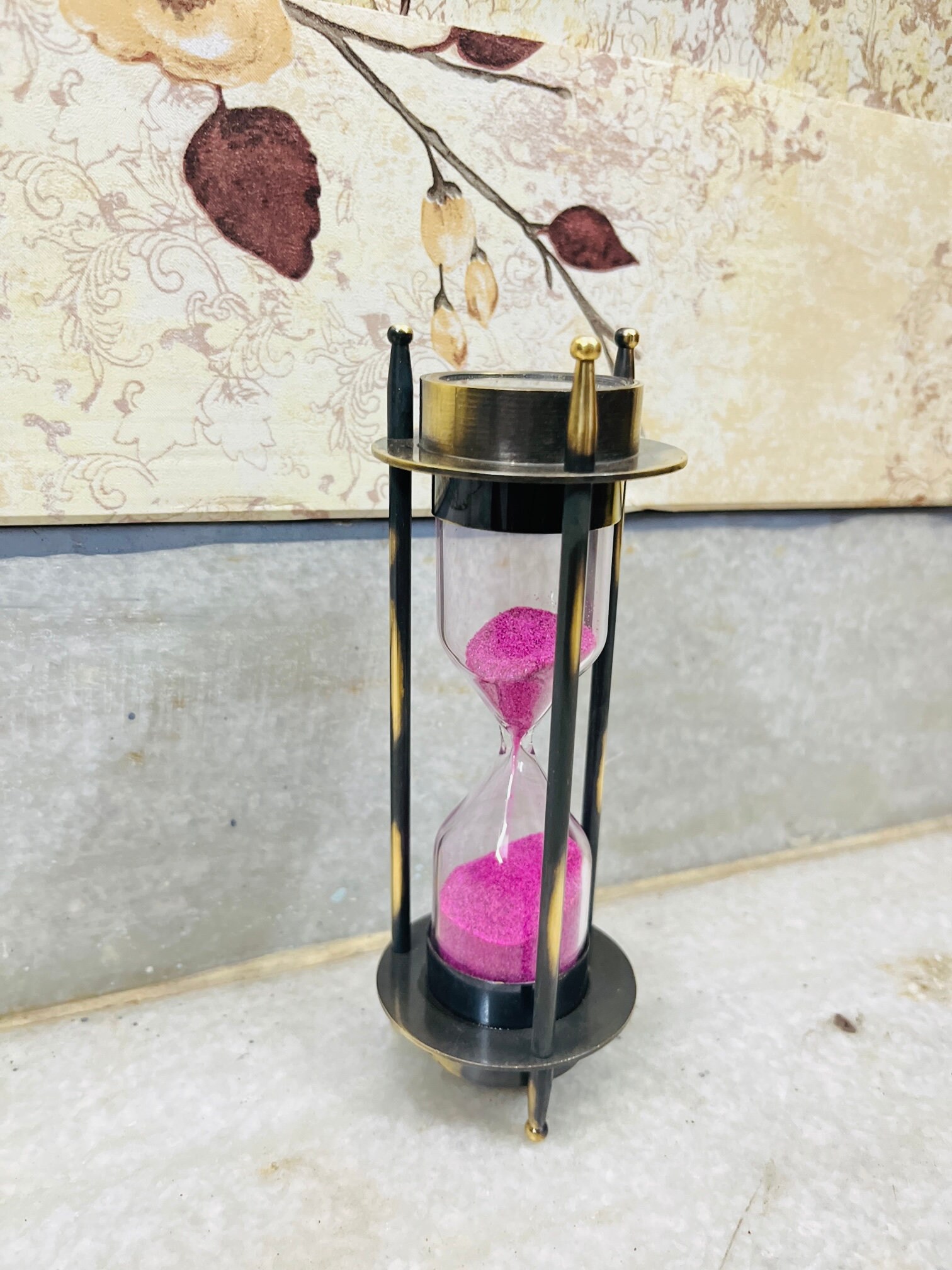 Antique Brass Sand Timer Hourglass With Pink Sand Maritime Collectible ...