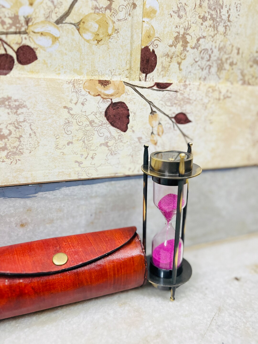 Antique Brass Sand Timer Hourglass With Pink Sand Maritime Collectible ...