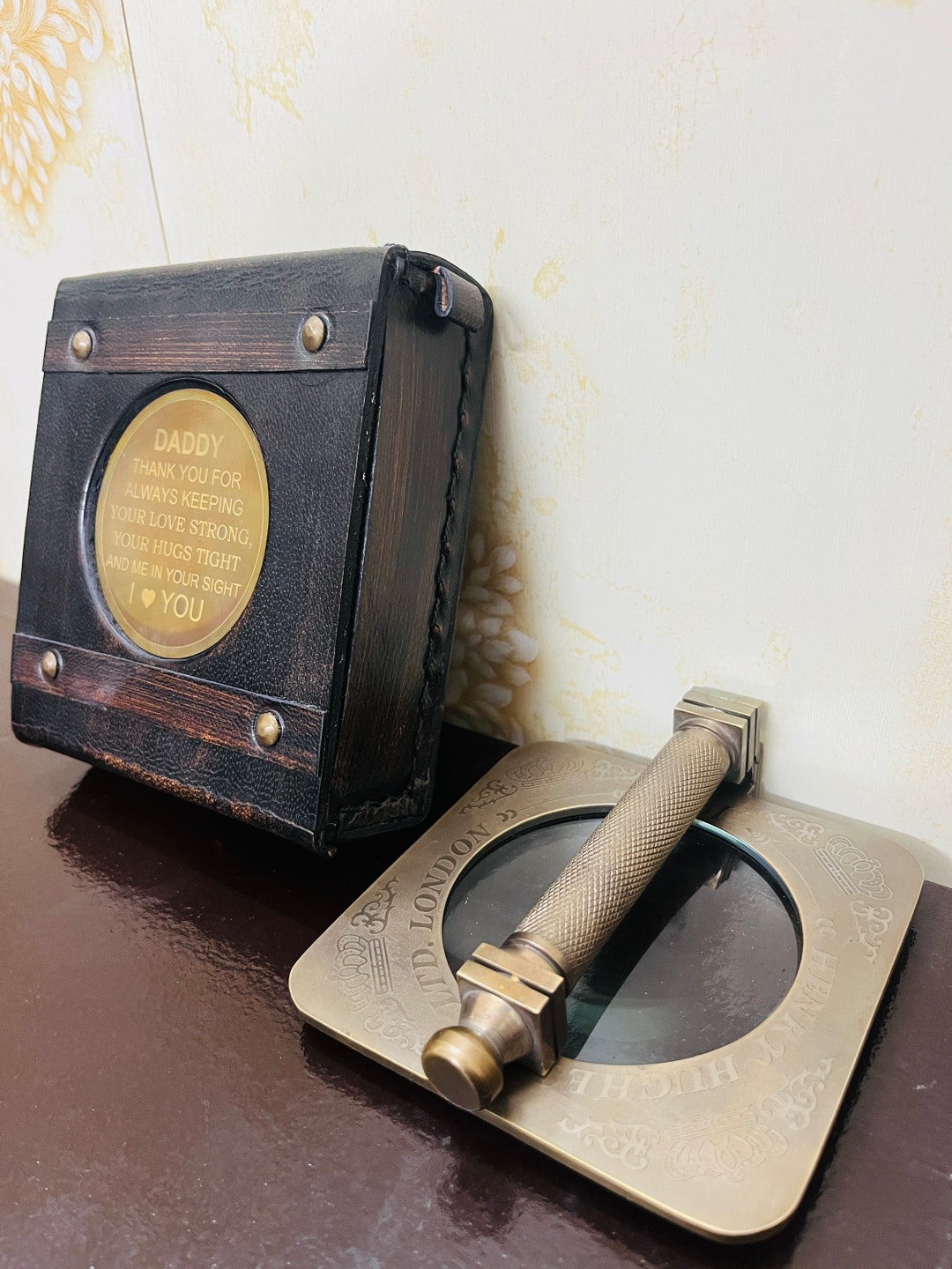 Antique Vintage Brass Henry Hughes Desk Magnifier Folding Magnifying ...