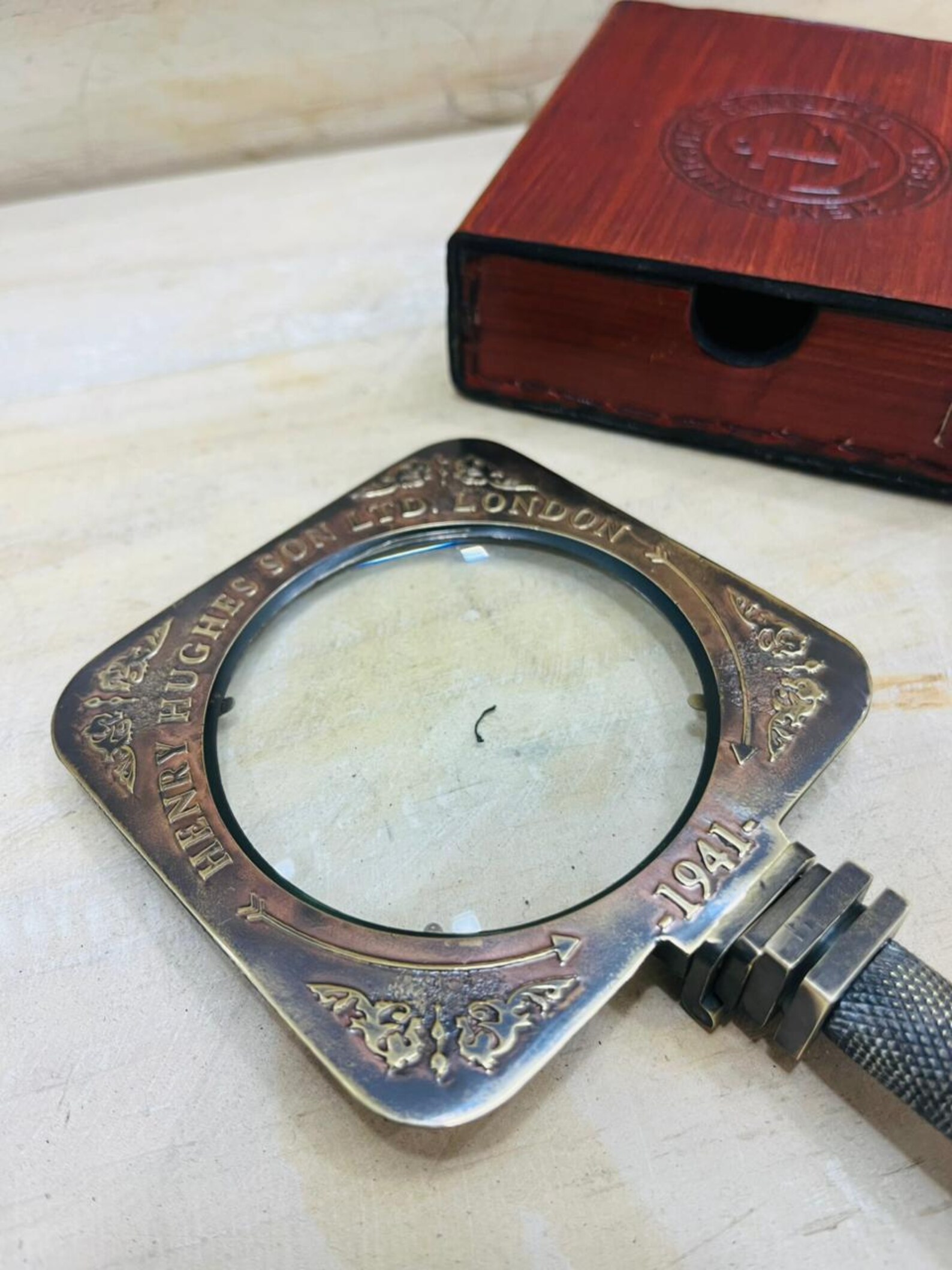 Antique Vintage Brass Henry Hughes Desk Magnifier Folding Magnifying ...