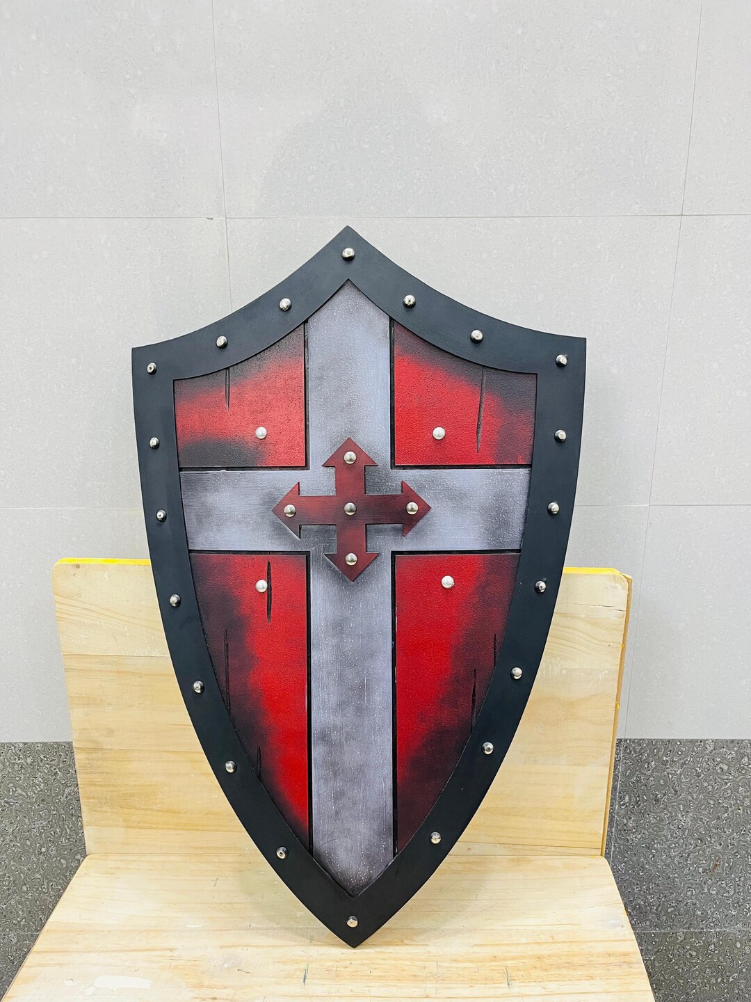 Medieval Knight Templar Shield, Red Cross Design, Decorative Wooden ...