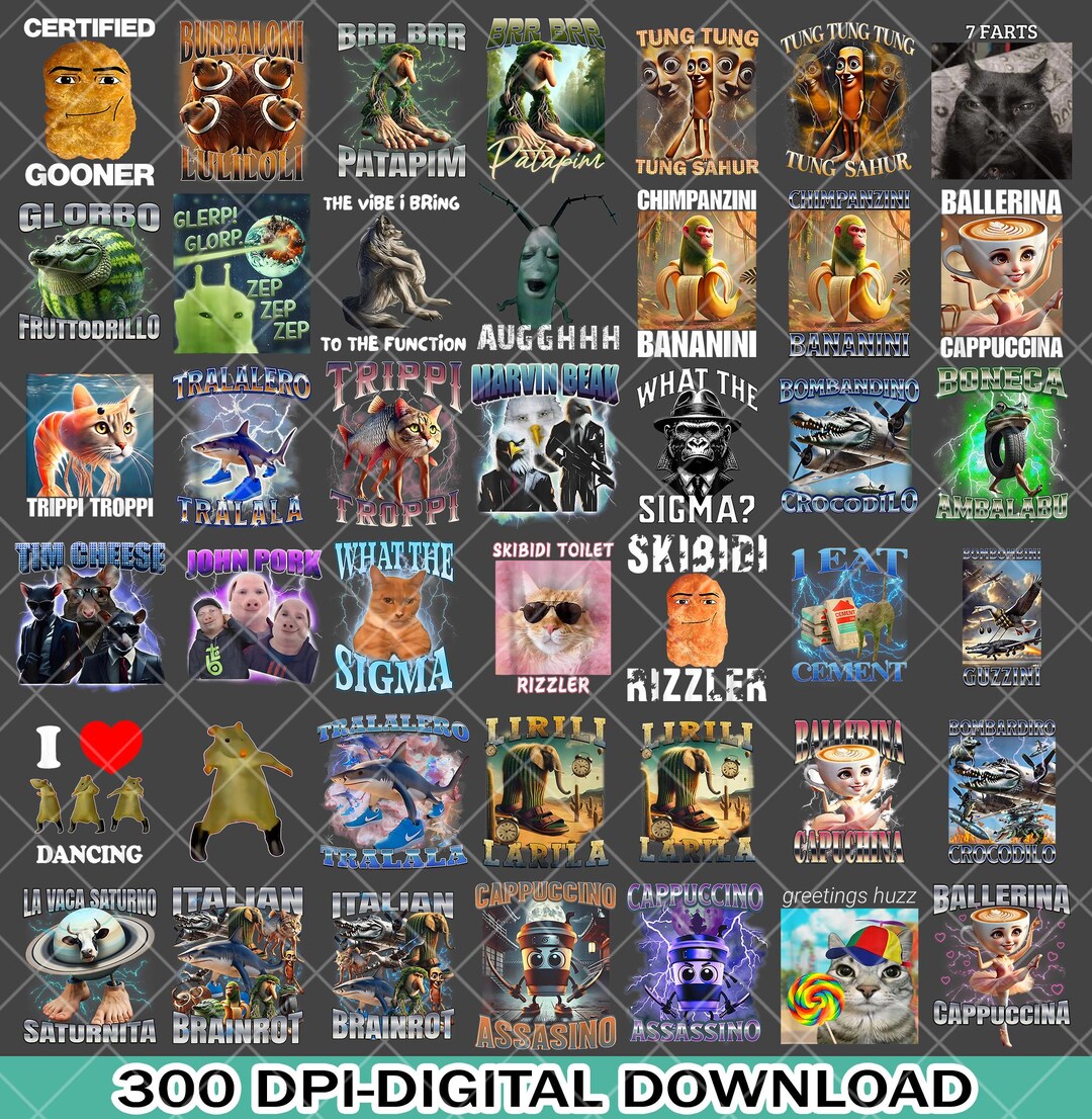 Italian Brainrot Meme PNG Bundle, Shirt & Sticker Design Files, FREE ...