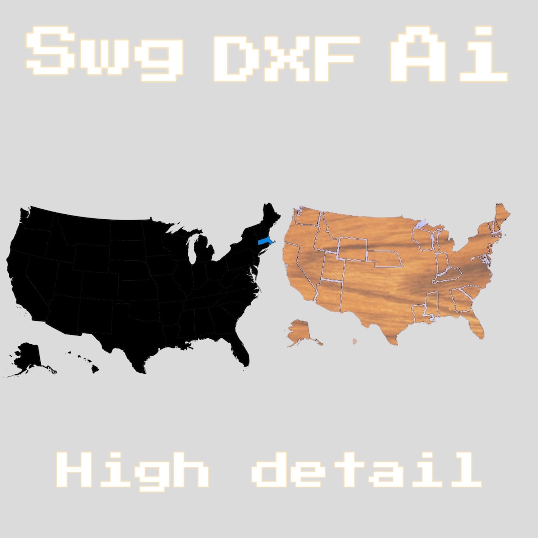 Digital USA Map Drawing - Dxf, Svg, Ai, Png Files - Ideal for CNC and ...