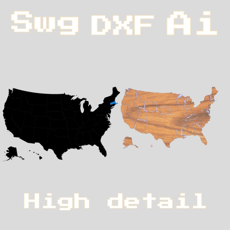 Digital USA Map Drawing Dxf, Svg, Ai, Png Files Ideal for CNC and Laser ...