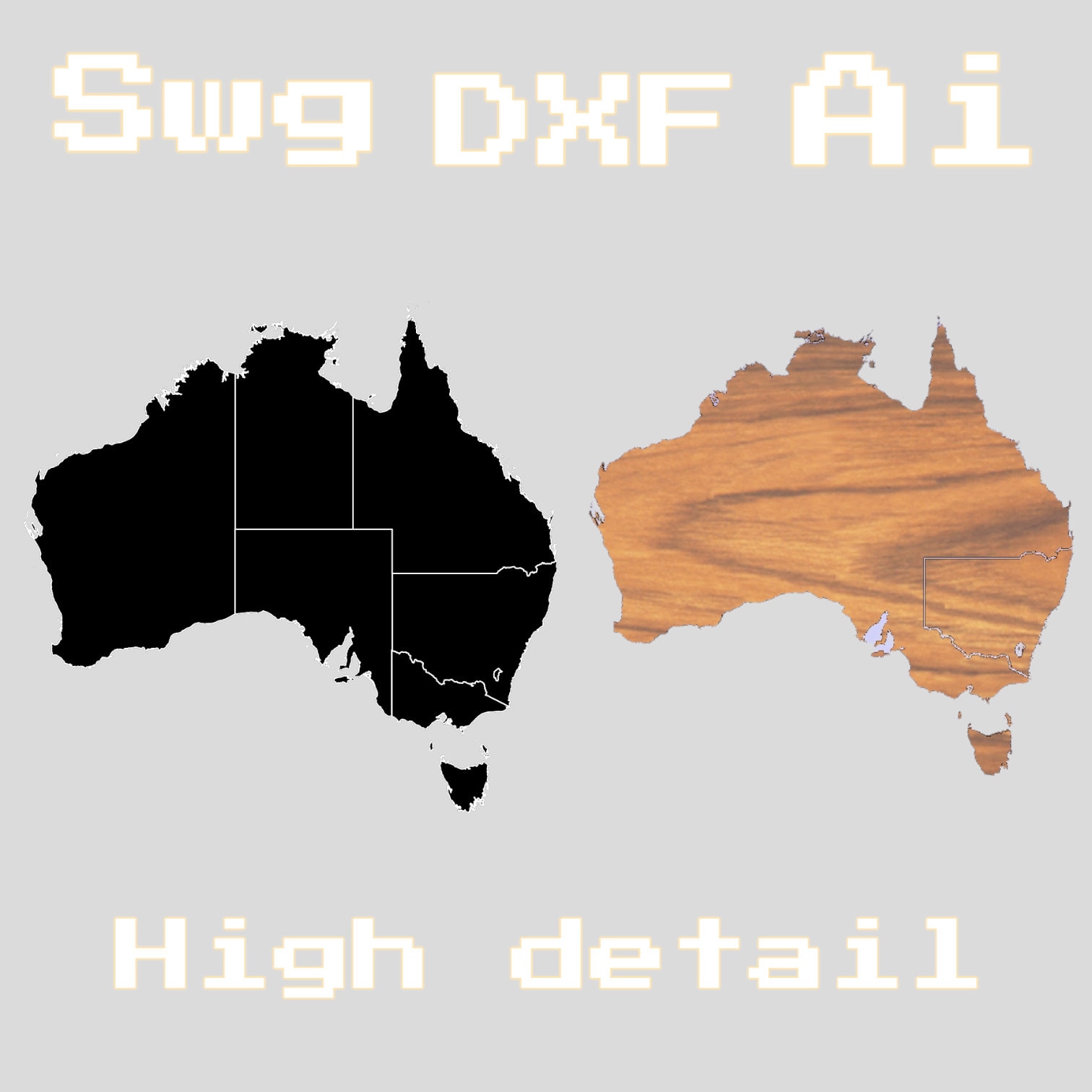Digital Australia Map Drawing - Dxf, Svg, Ai, Png Files - Ideal for CNC ...