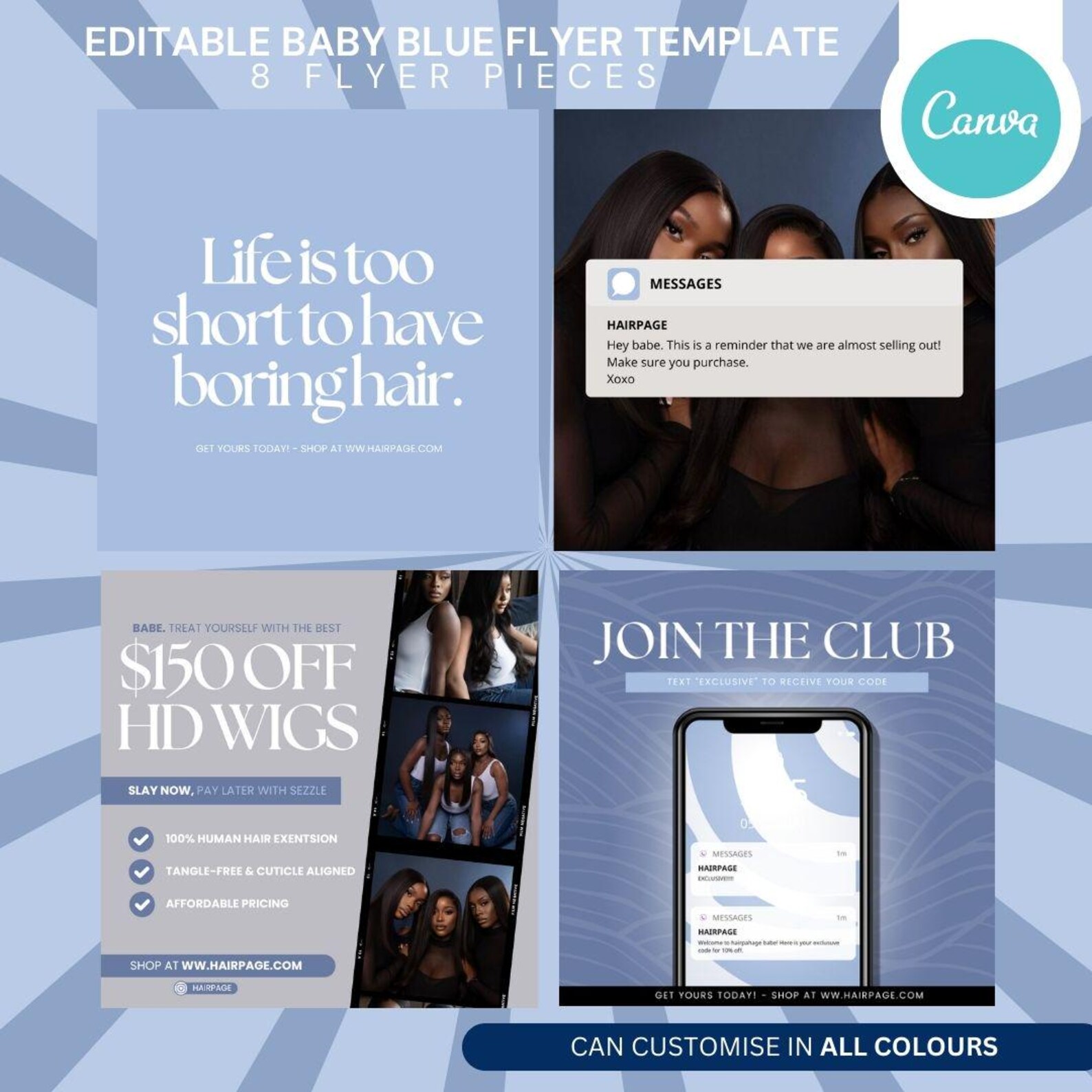 8 IG Hair Flyers I Editable Hair Instagram Templates Hair Social Media ...