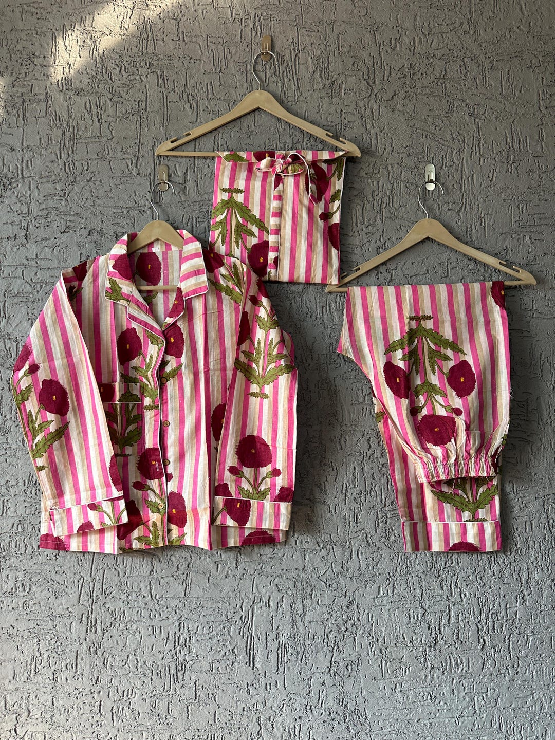Handmade Cotton Pajama Set: Block Print Boho Loungewear With Pouch - Etsy