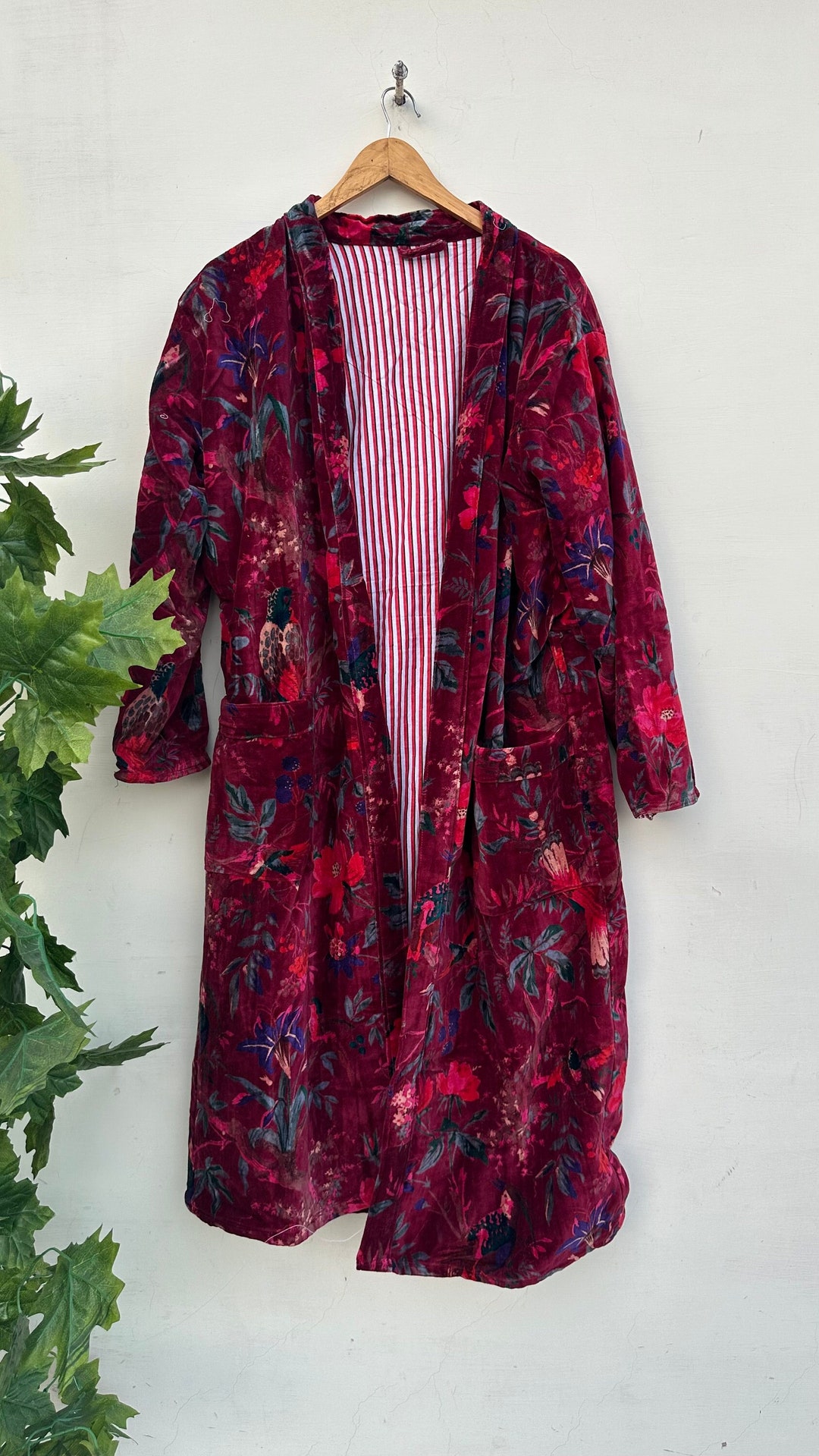 Luxury Velvet House Robe Unisex Kimono Boho Jacket Indian Silk Lined ...