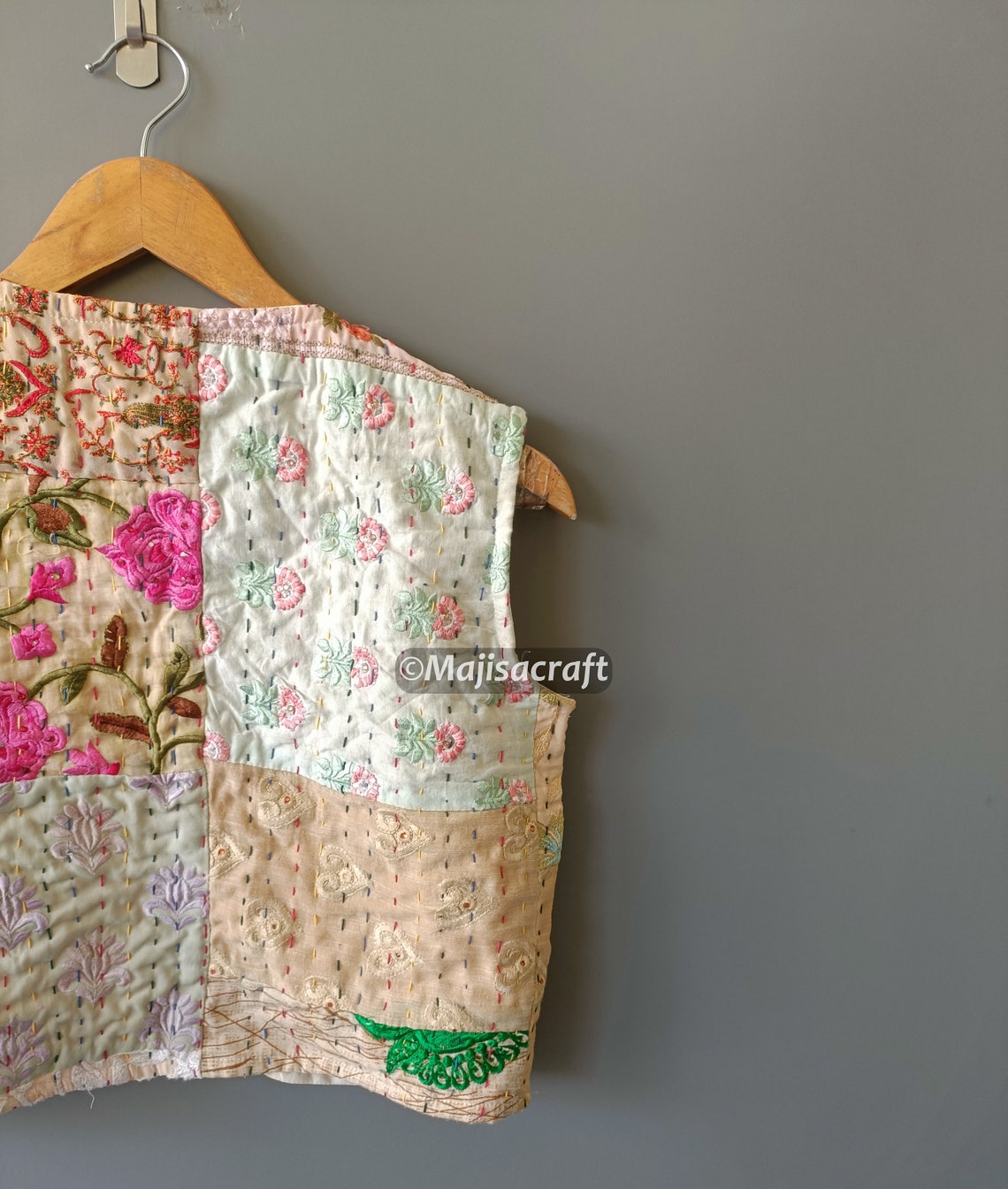 Cutwork Kantha Vest Coat, Indian Handmade Patchwork Cotton Vest Jacket ...