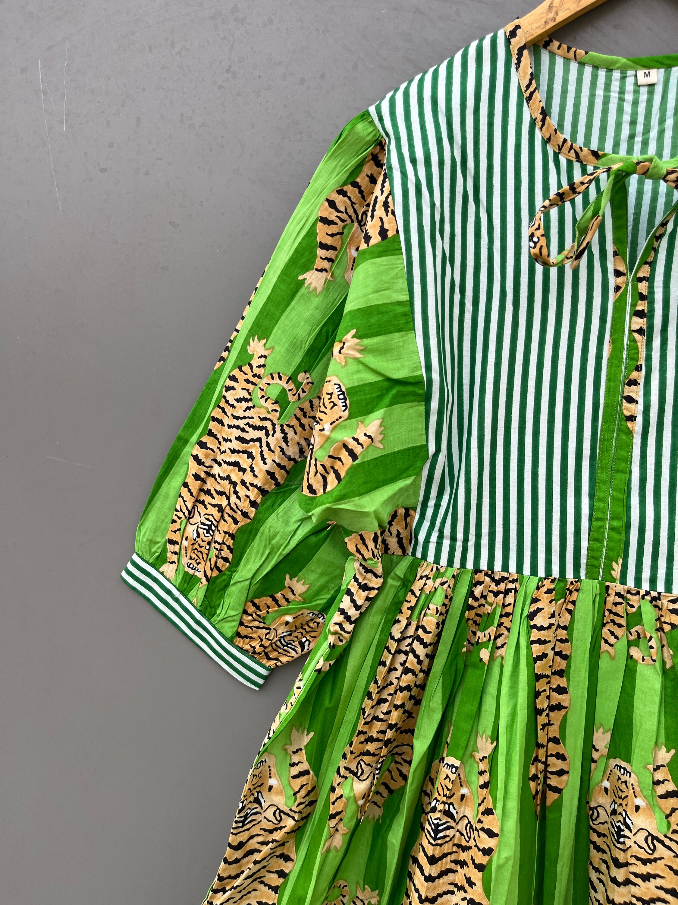 Lime Green Tiger Midi Dress, Mini Dress, Long Block Print Dress, Deep ...