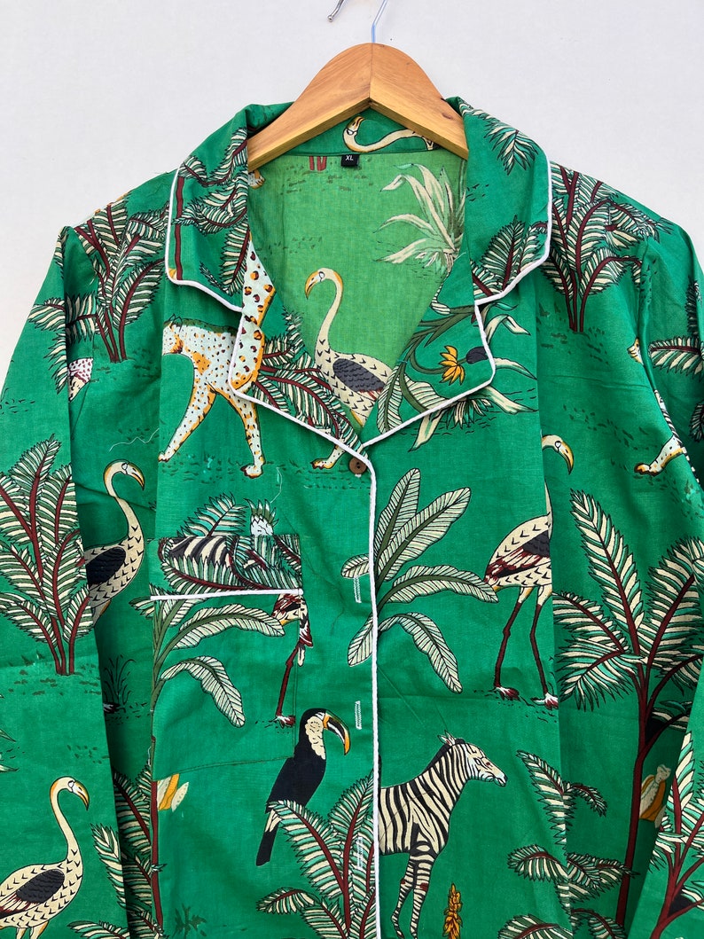 New Green Jungle Print Pj Set, Night Suit, Sleepwear Dress, Bridesmaid ...