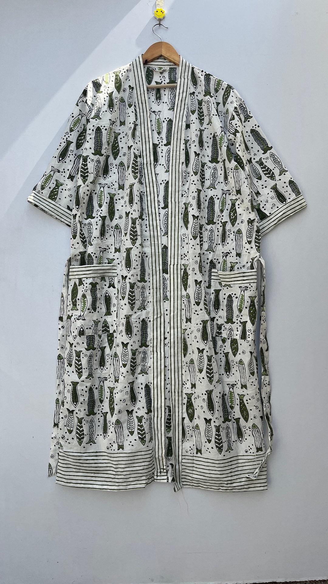 Cotton Kimono Whale Fish Robe Print Dressing Gown Bath Robe Women Night ...