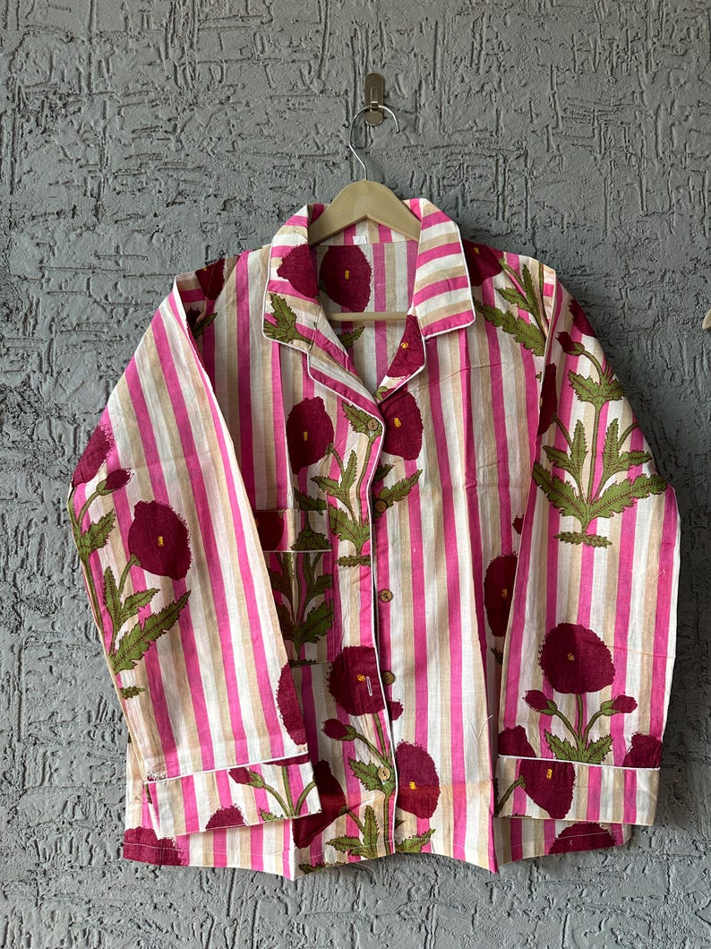 Handmade Cotton Pajama Set: Block Print Boho Loungewear With Pouch - Etsy