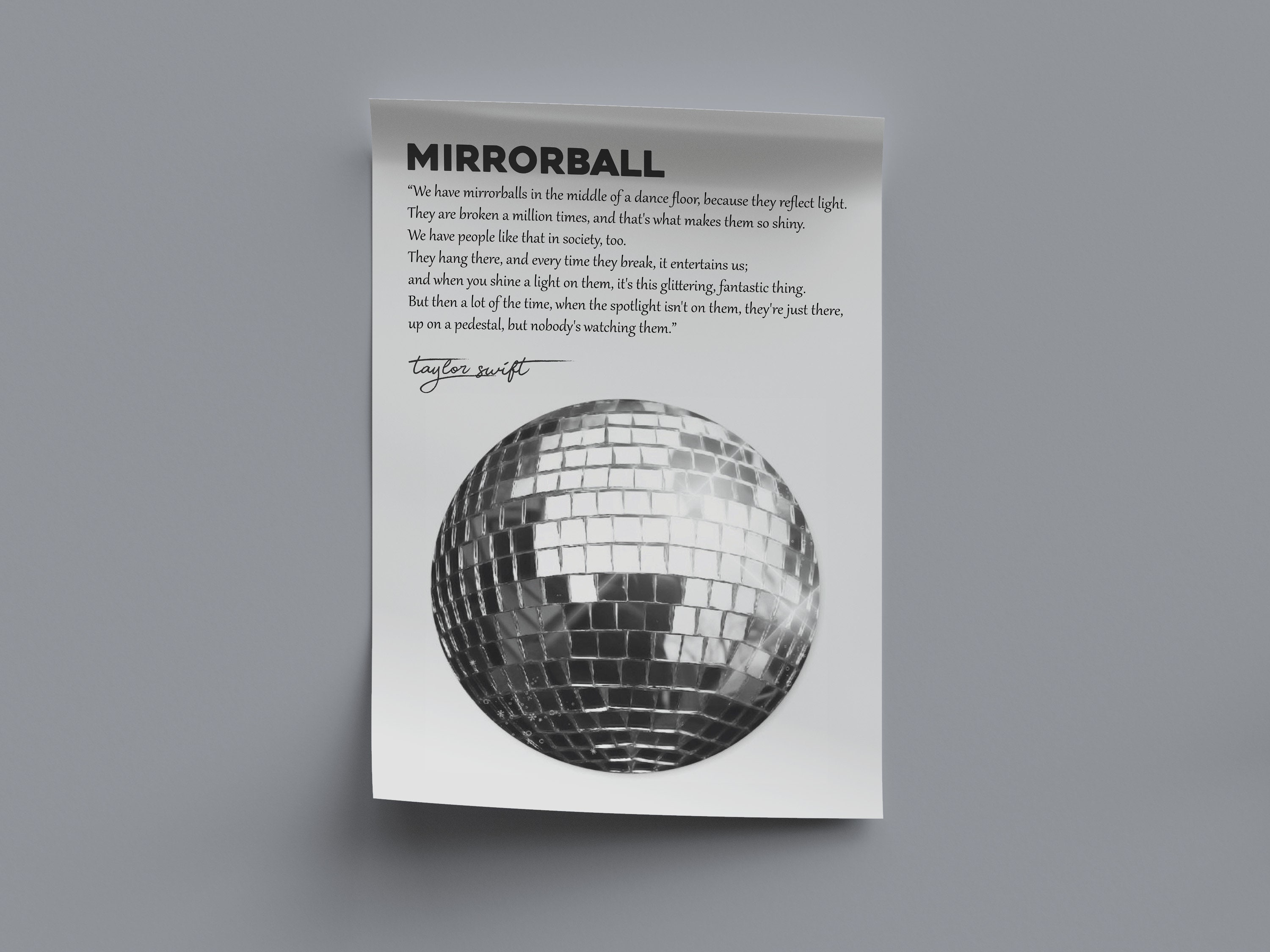 Mirrorball Folklore Poster Taylor Swift Poster Printable Wall Art ...