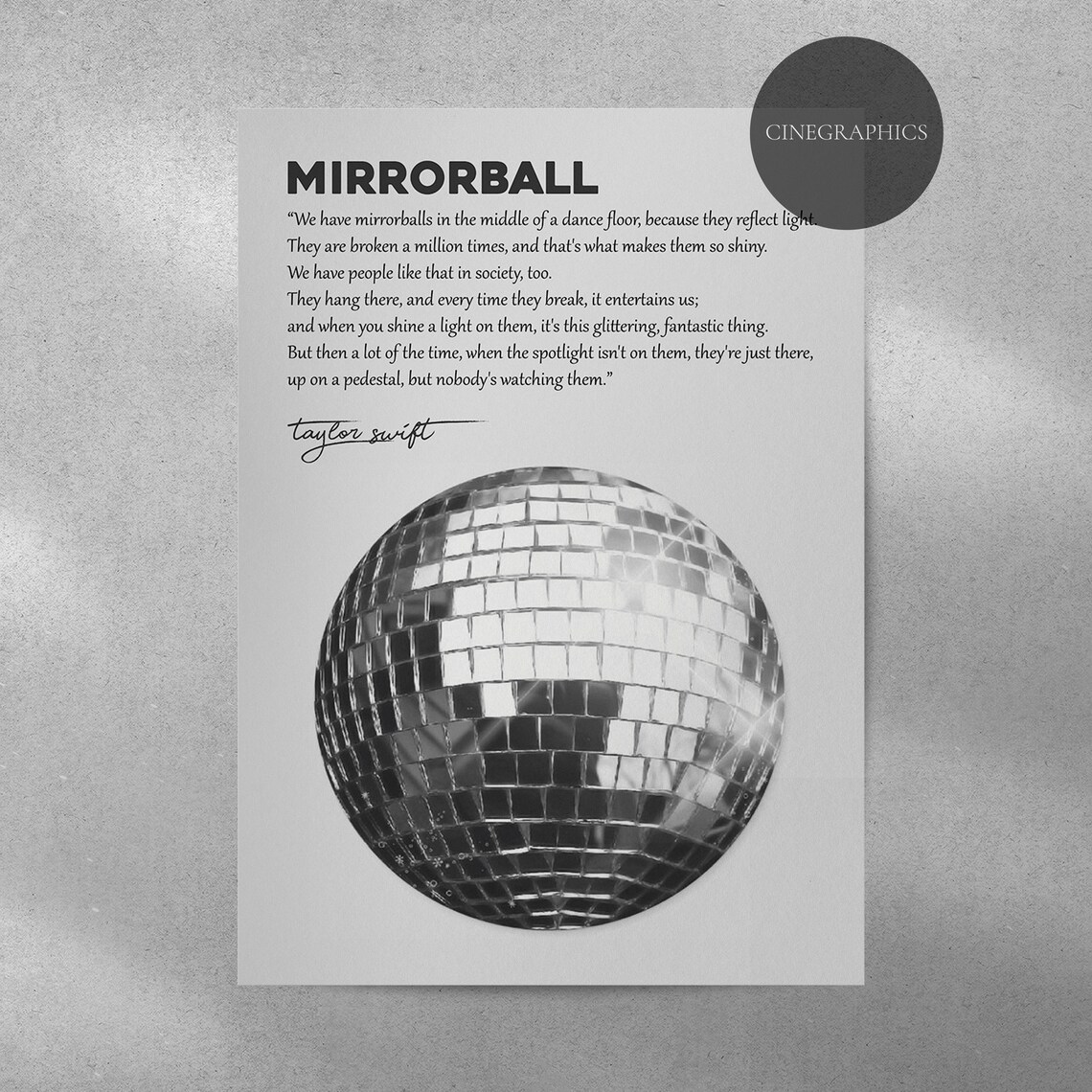 Mirrorball Folklore Poster Taylor Swift Poster Printable Wall Art ...