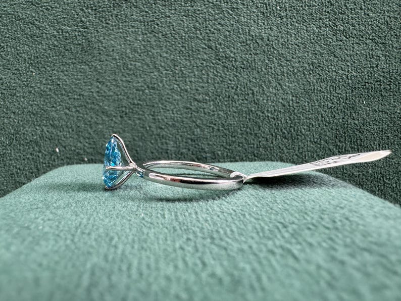 Blue Pear Shaped Lab Grown Diamond Ring 1.55 Carat, Elegant Engagement ...