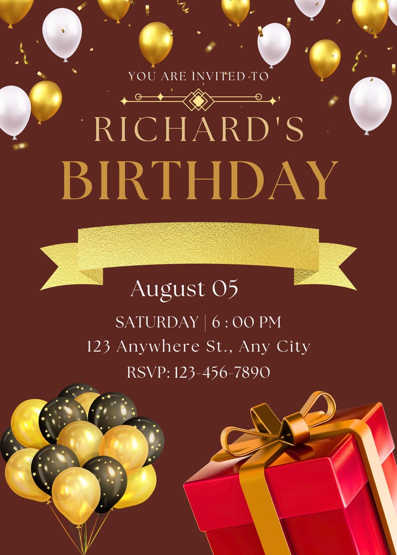 Vibrant Birthday Invitation Card Copper & Gold - Customizable - Etsy