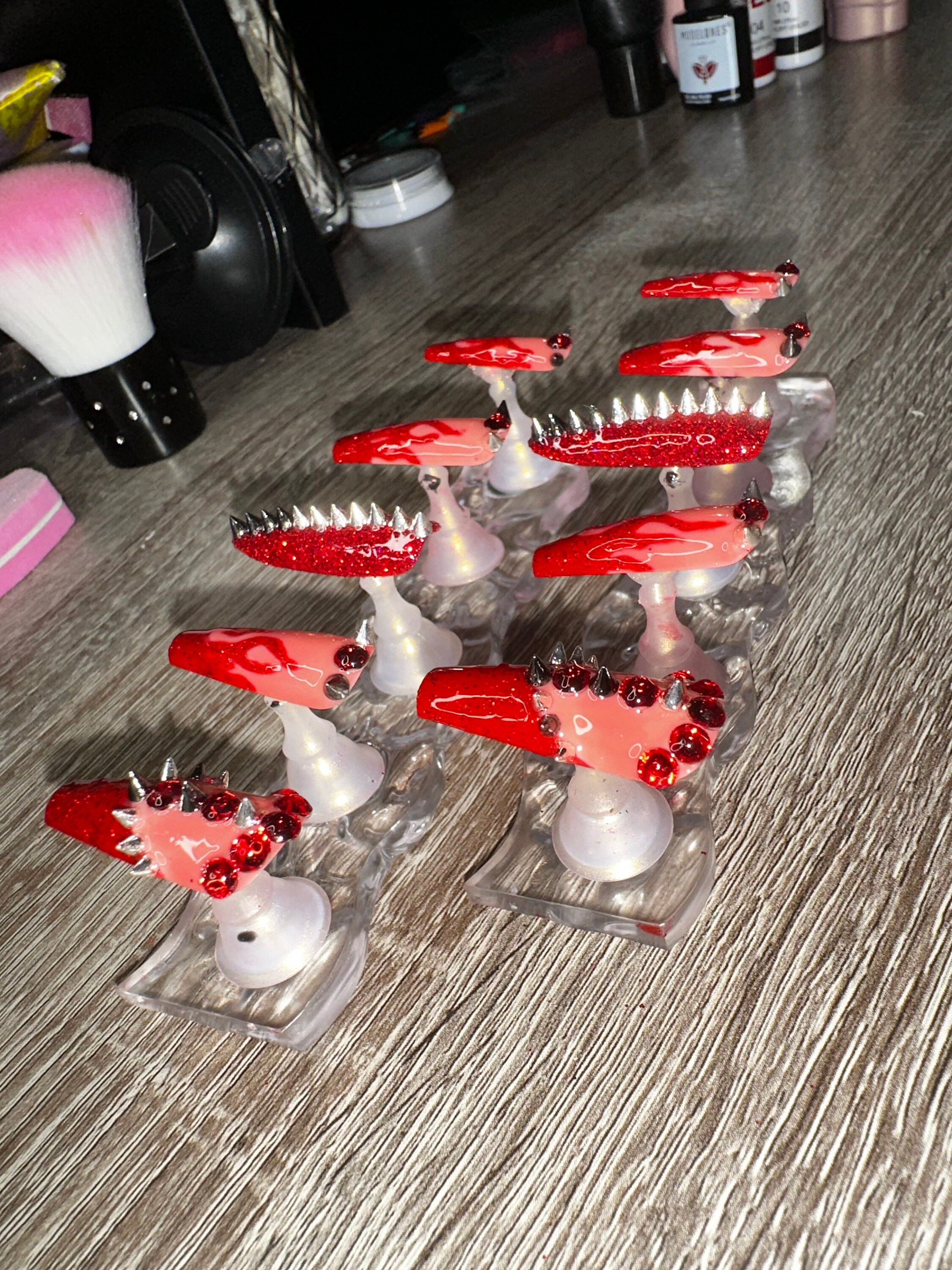 Spiky Bling Red Doja Cat Nails Glitter Free Shipping Press - Etsy