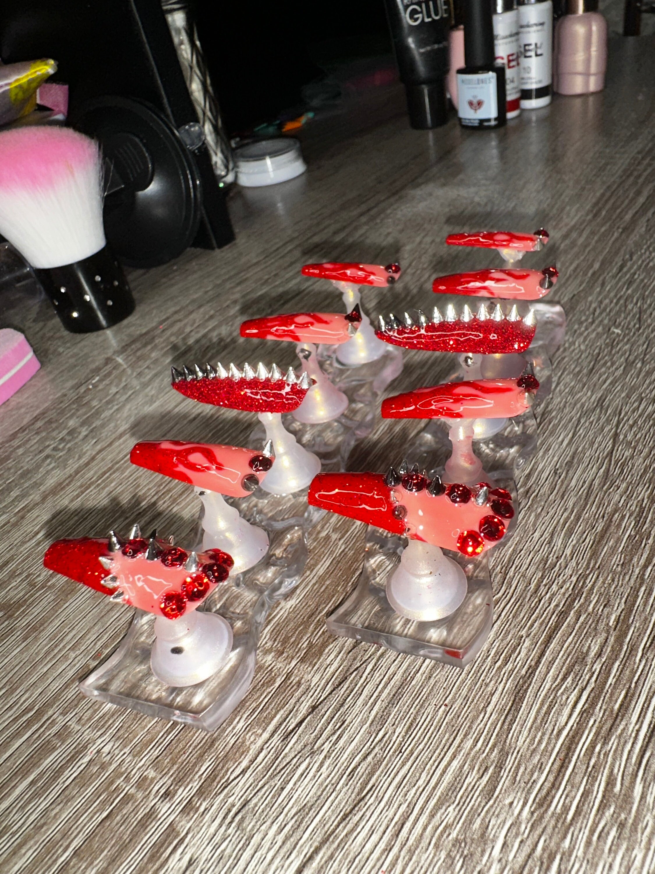 Spiky Bling Red Doja Cat Nails Glitter Free Shipping Press - Etsy