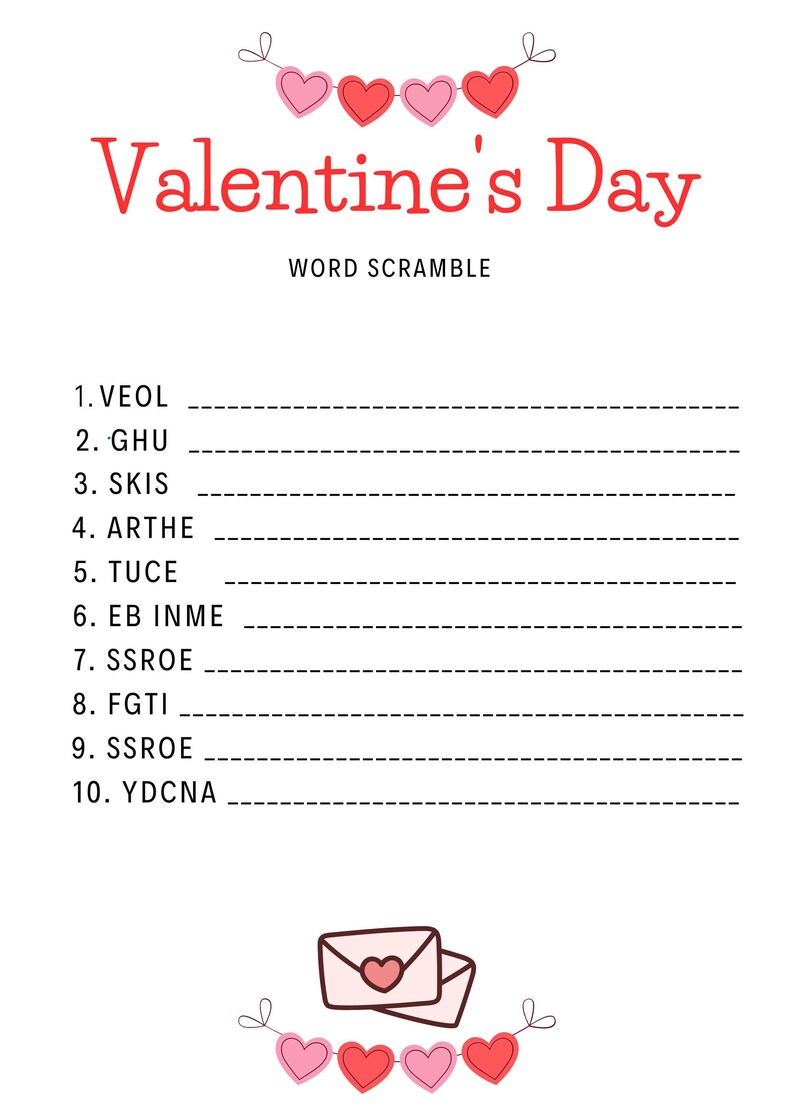 Valentines Day Word Scramble for School Party, Valentine's Game - Etsy