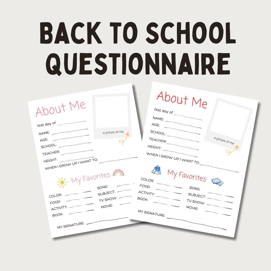 Back to School Questionnaire - Red and Pink Options - Etsy