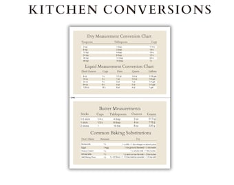 Printable Kitchen Conversion Chart, Baking Measurements, Liquid ...