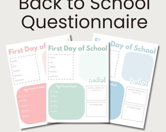 Homeschool Questionnaire - Printable My First Day of School Questions ...