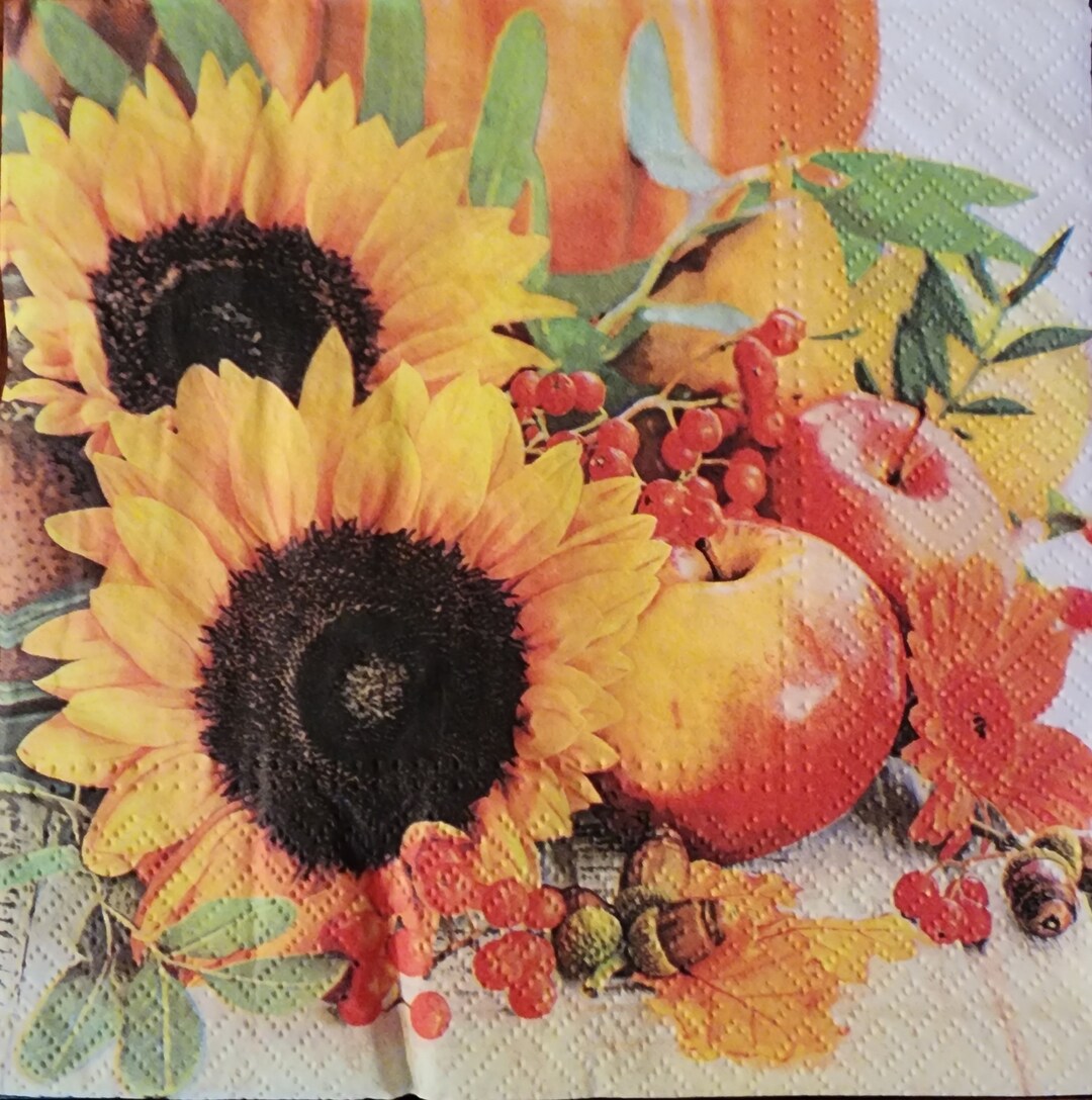 Decoupage Paper Napkins *fall Sunflowers and Apples* Paper Napkins ...