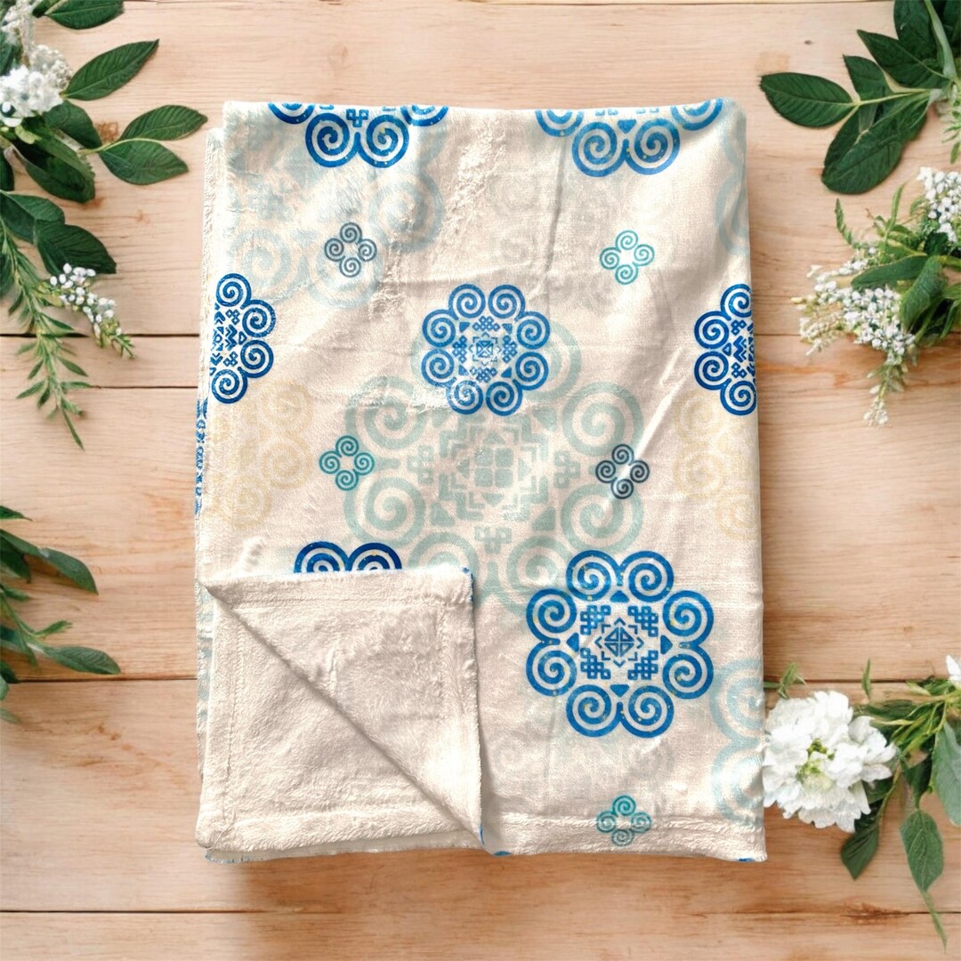 Minky Blanket - Hmong Inspired - Blue Neutral Theme- Silhouette Pattern ...