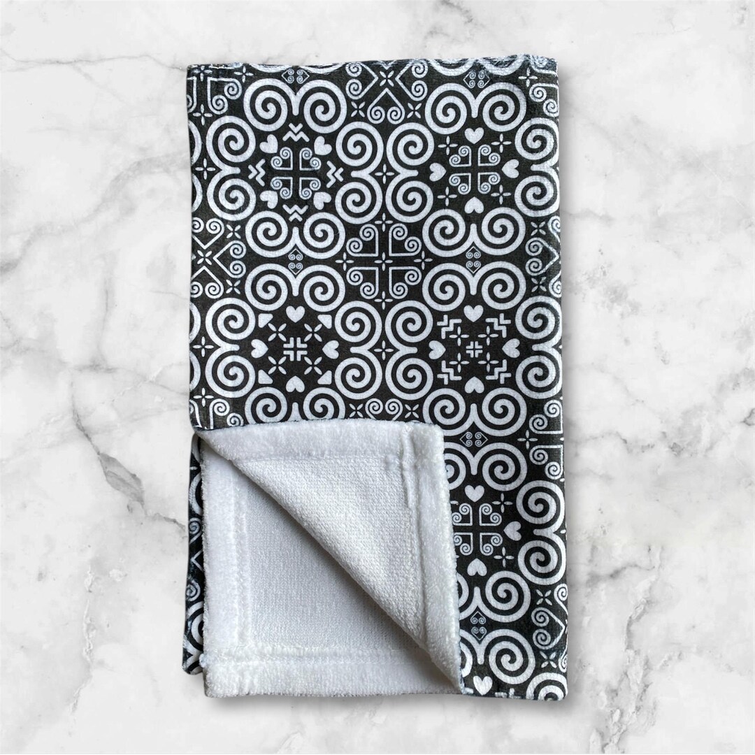 Hand Towel - Hmong Inspired Design - White on Black BG - Etsy