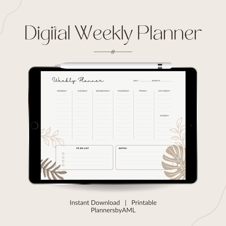 Weekly Schedule Planner, Digital Planner, Printable, Downloadable ...