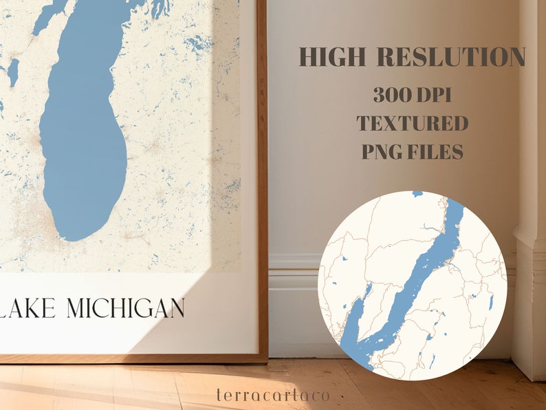 Lake Michigan Map Art Print, Great Lakes Nautical Decor (digital ...