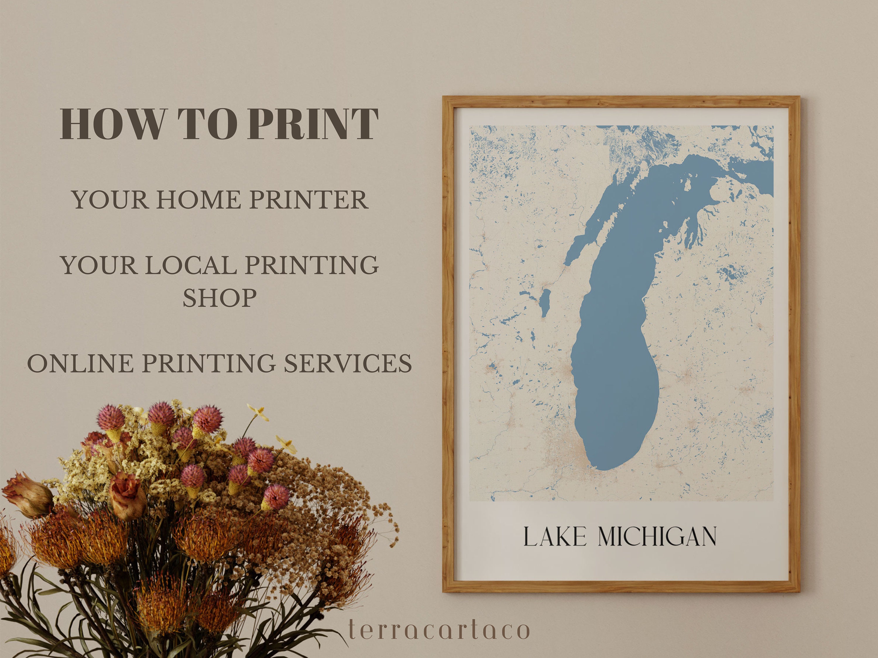 Lake Michigan Map Art Print, Great Lakes Nautical Decor (digital ...