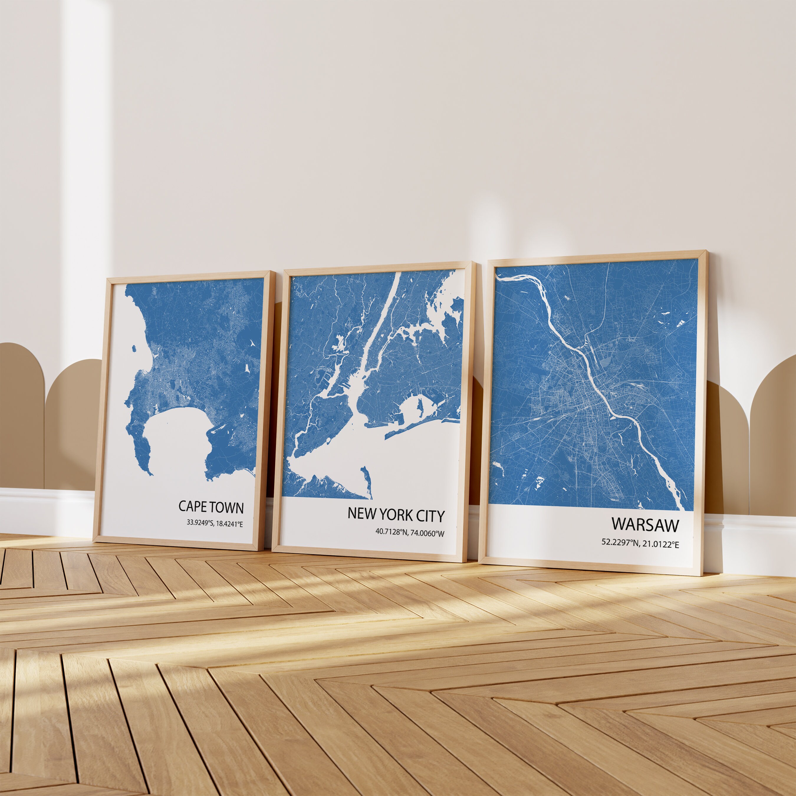 Set of 3 Custom Map Prints, Custom City Map, Personalized Map Print ...