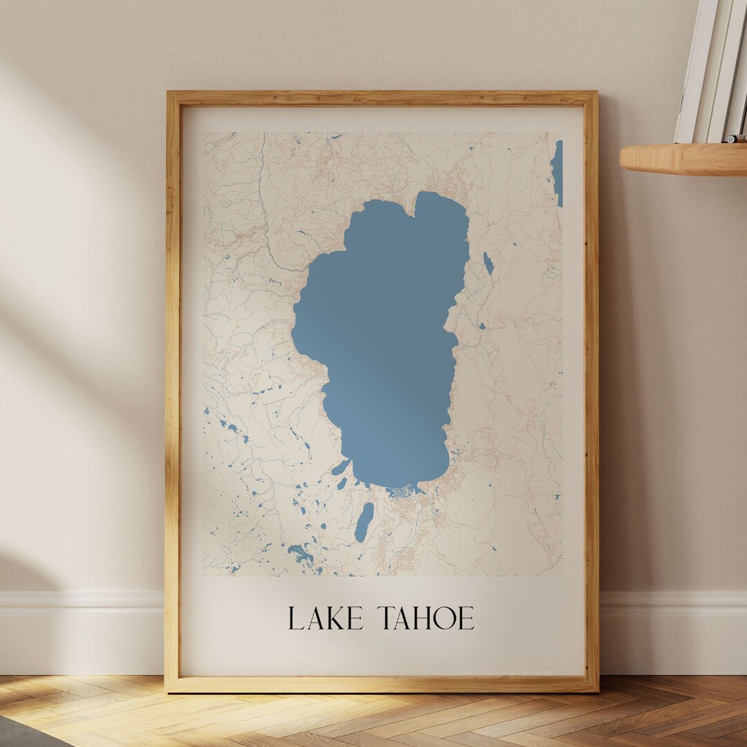 Lake Tahoe Map Poster, Map of Lake Tahoe CA Print, Nautical Gift Idea ...