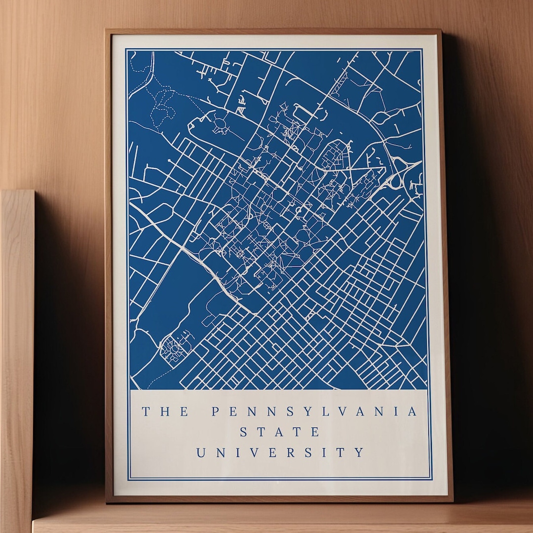Penn State Campus Map Print, the Pensylvania State University Gift ...