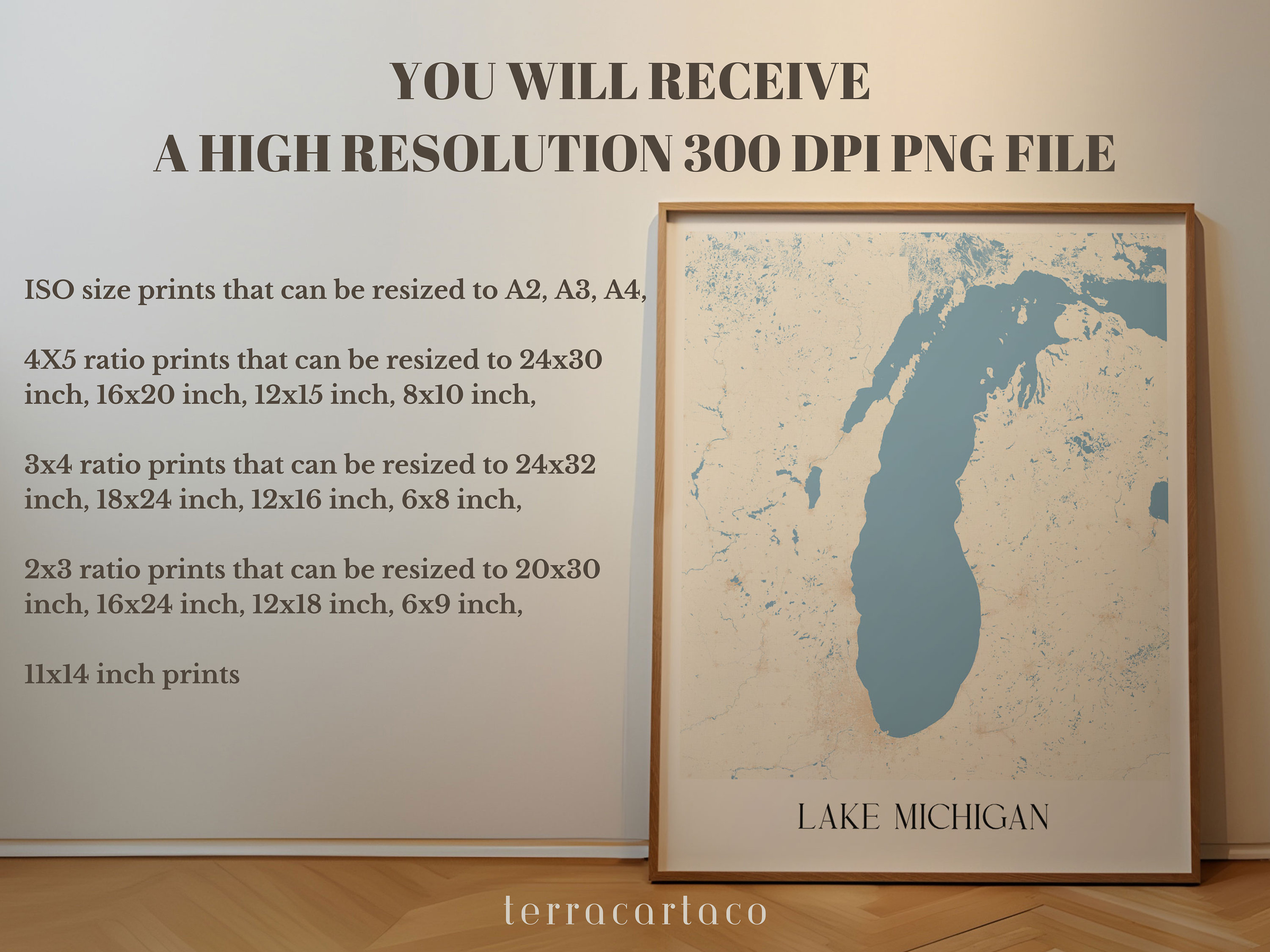 Lake Michigan Map Poster, Map of Lake Michigan, Great Lakes Gift Idea ...