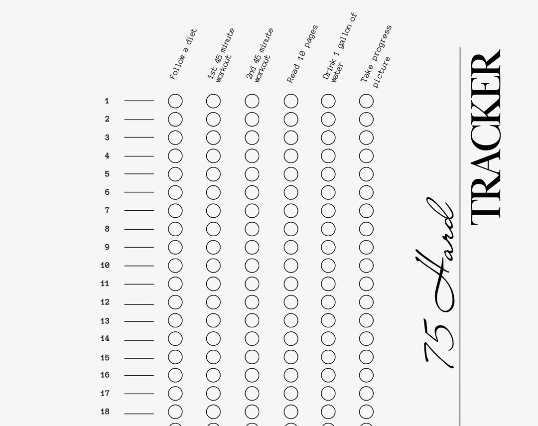 75 Hard Tracker Fitness Goals Tracker Check Boxes 75 Days of Tracking ...