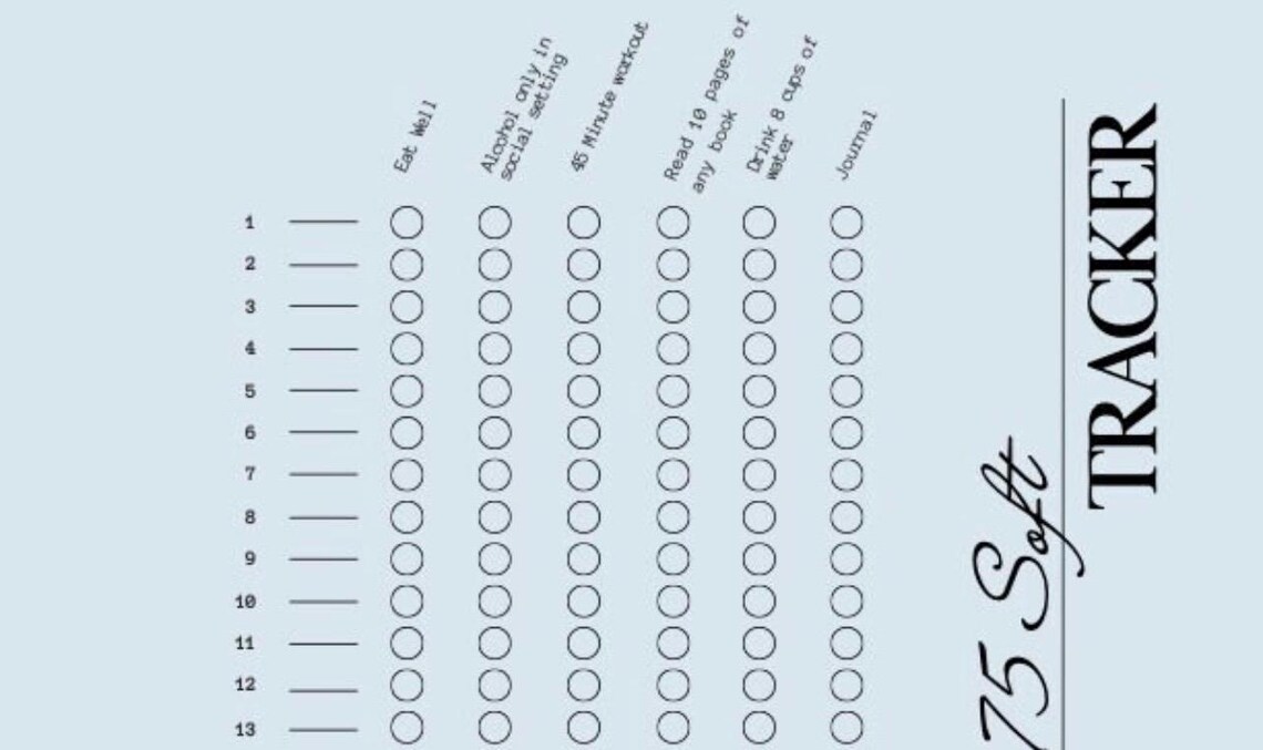 75 Soft Tracker | Fitness Goals Tracker | Check Boxes | 75 Days of ...