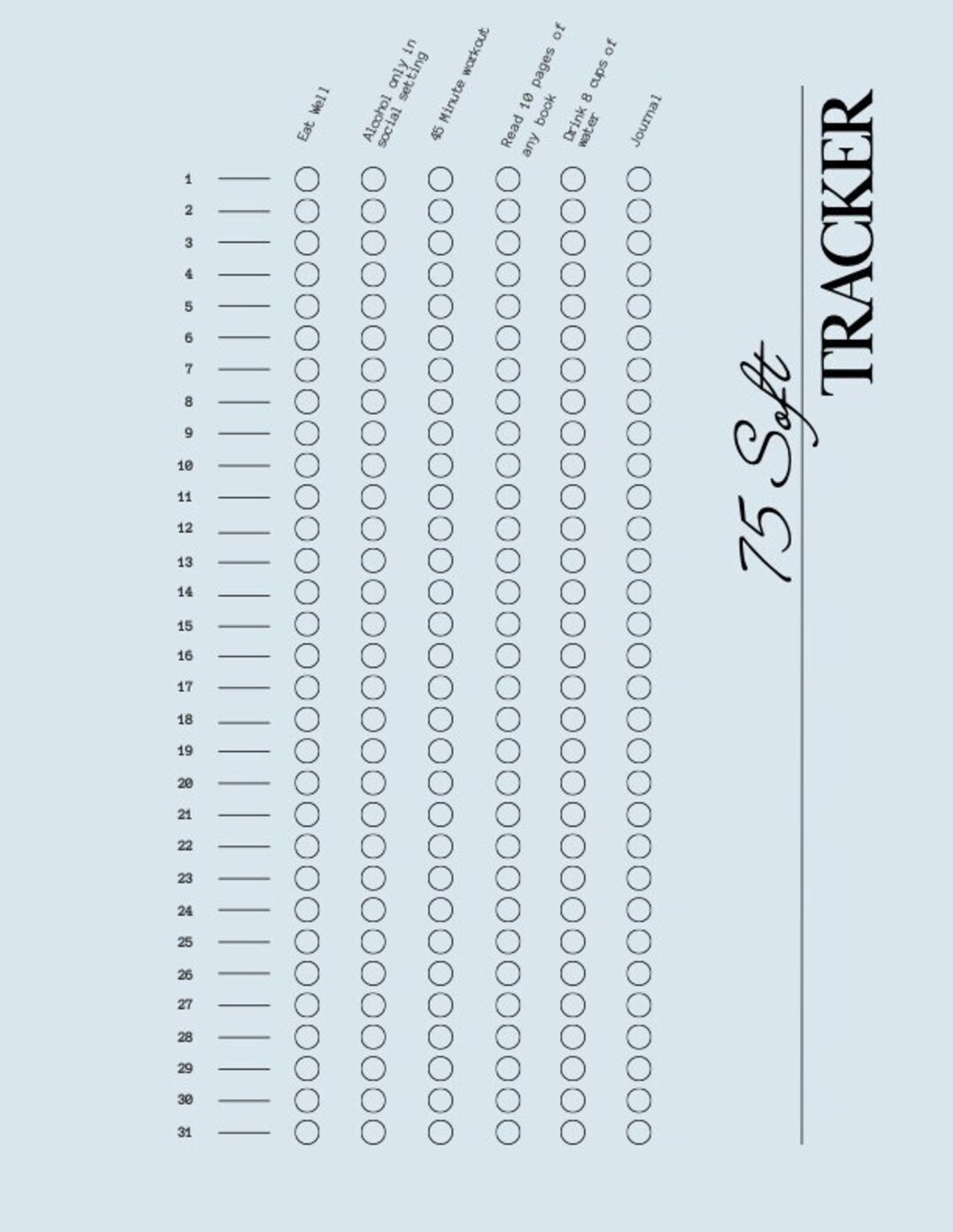 75 Soft Tracker Fitness Goals Tracker Check Boxes 75 Days of Tracking ...