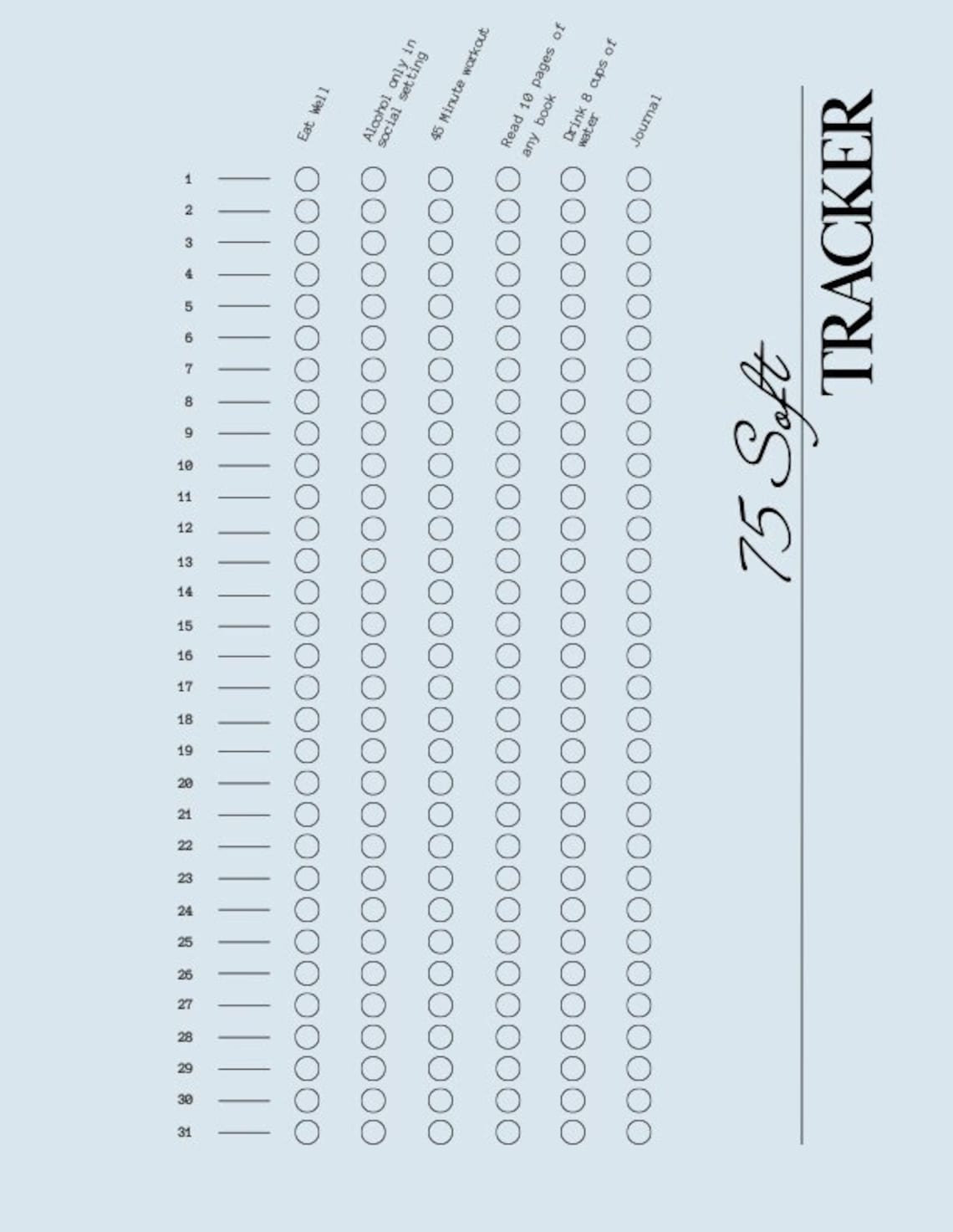 75 Soft Tracker Fitness Goals Tracker Check Boxes 75 Days of Tracking ...
