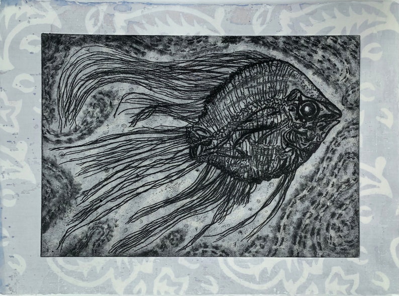 ORIGINAL Etching by Jonas Thaler. Angel Fish. Intaglio Process. Edition ...