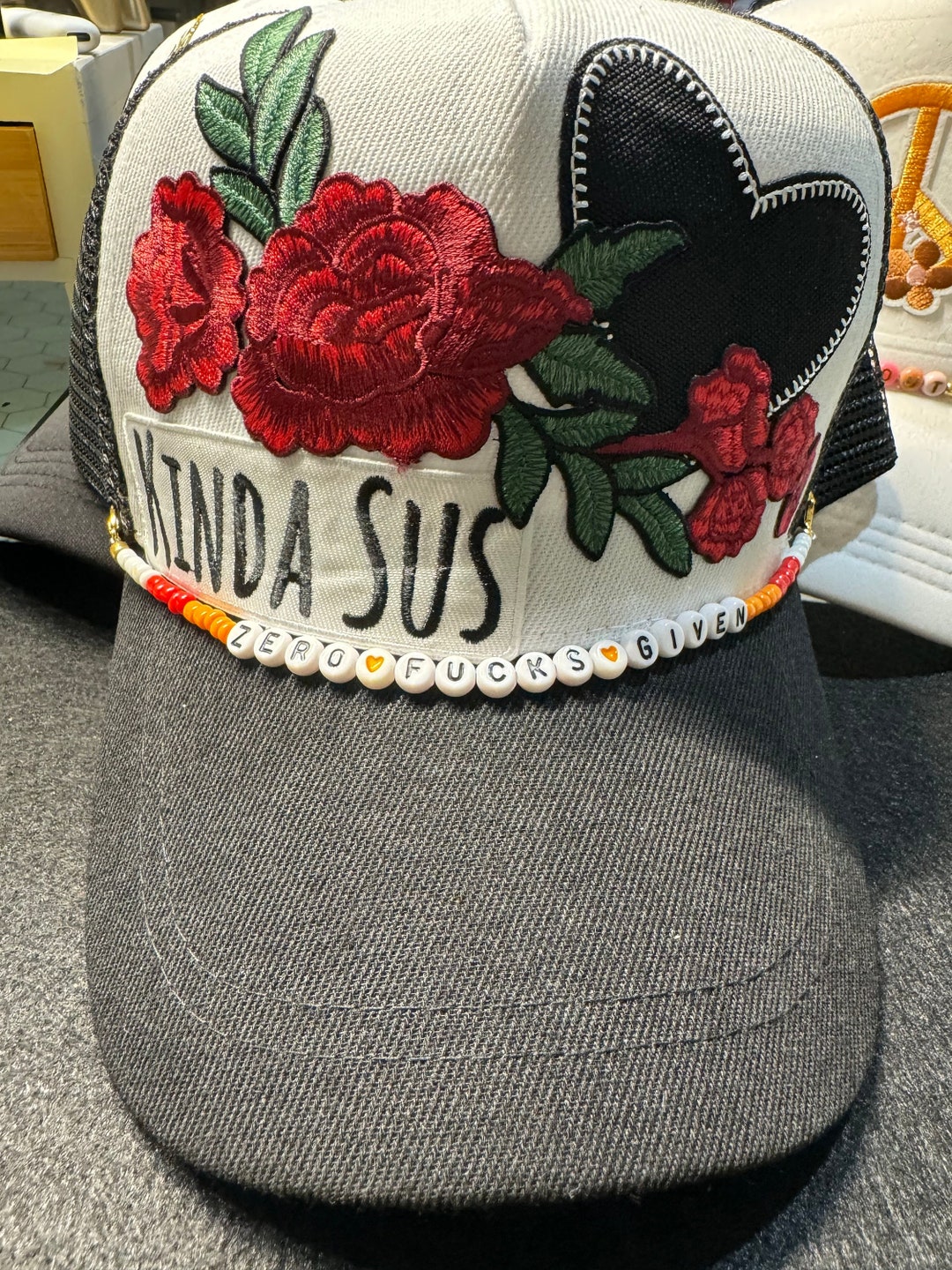 Trucker Hat With Patches and Chain: Kinda Sus - Etsy